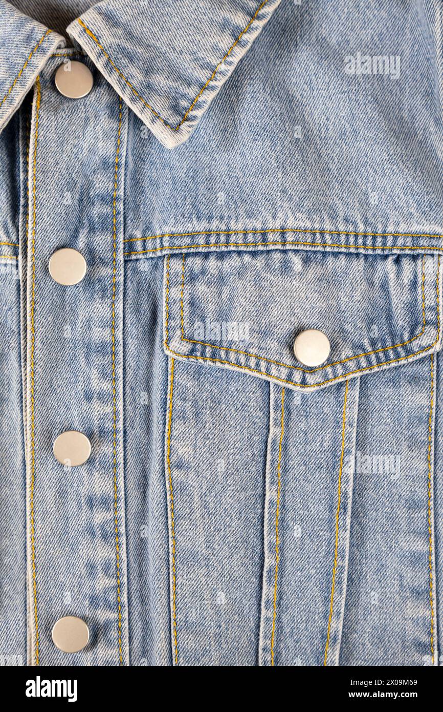 Denim jacket collar and pocket, texture background Stock Photo - Alamy