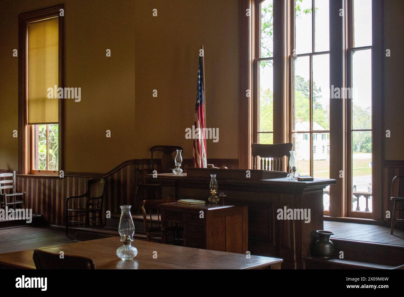 1800's courtroom antique wood furniture Stock Photo - Alamy