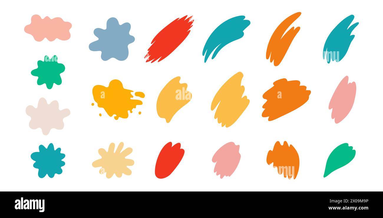 Paint splatter colorful set. Round splash flat collection, decorative ...