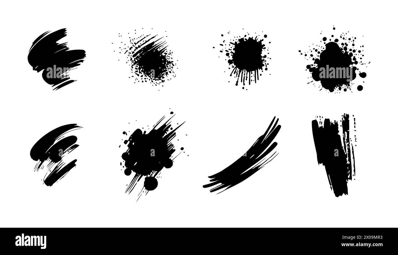 Set of Grunge Design Elements. Black blots. Brush Strokes. Vector ...