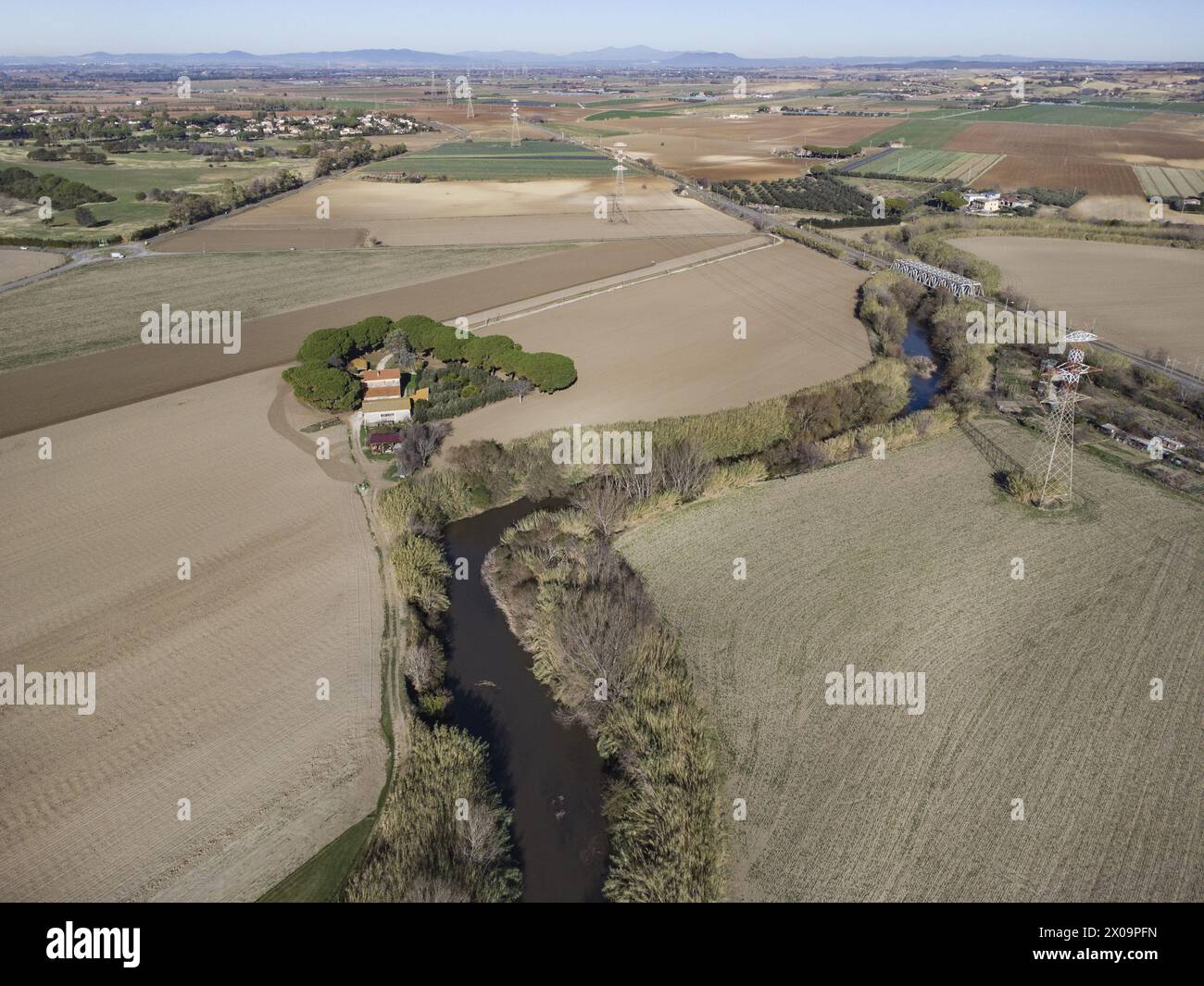 View from above of the final stretch of the Marta river, near Tarquinia ...