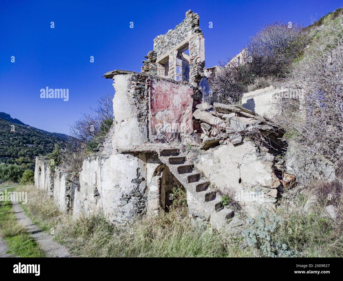 The ruins of the buildings of Gairo Vecchio, a historic village now ...