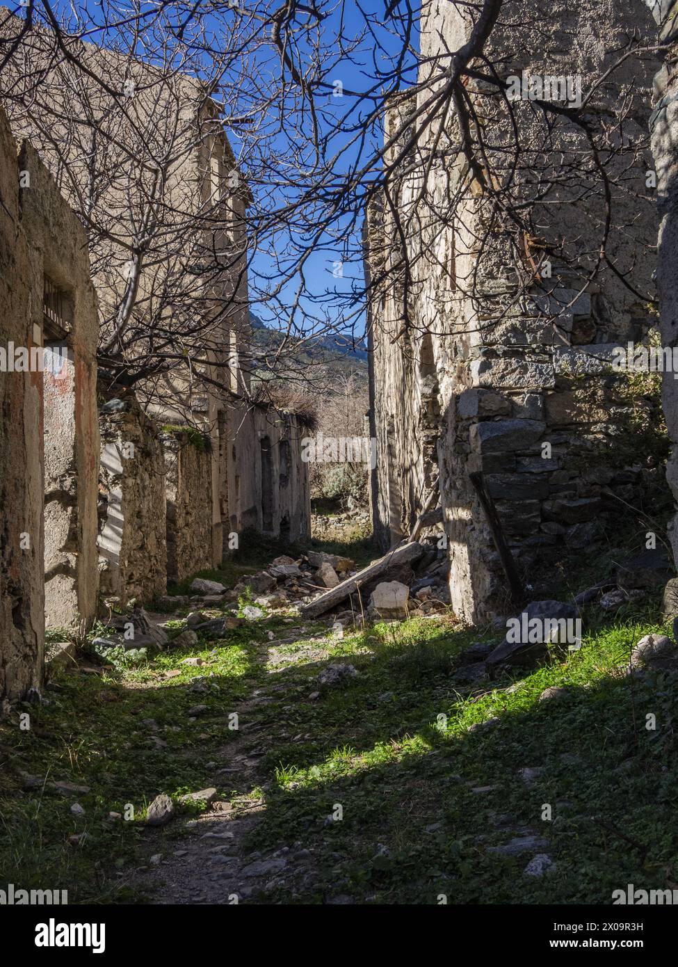 The ruins of the buildings of Gairo Vecchio, a historic village now ...