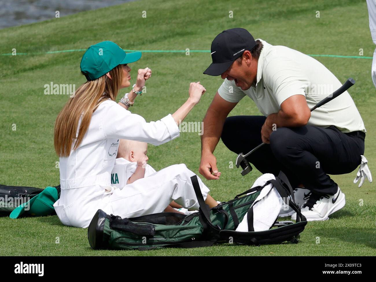 Brooks Koepka, Jena Sims and son Crew enjoy the Masters Par 3 Contest ...
