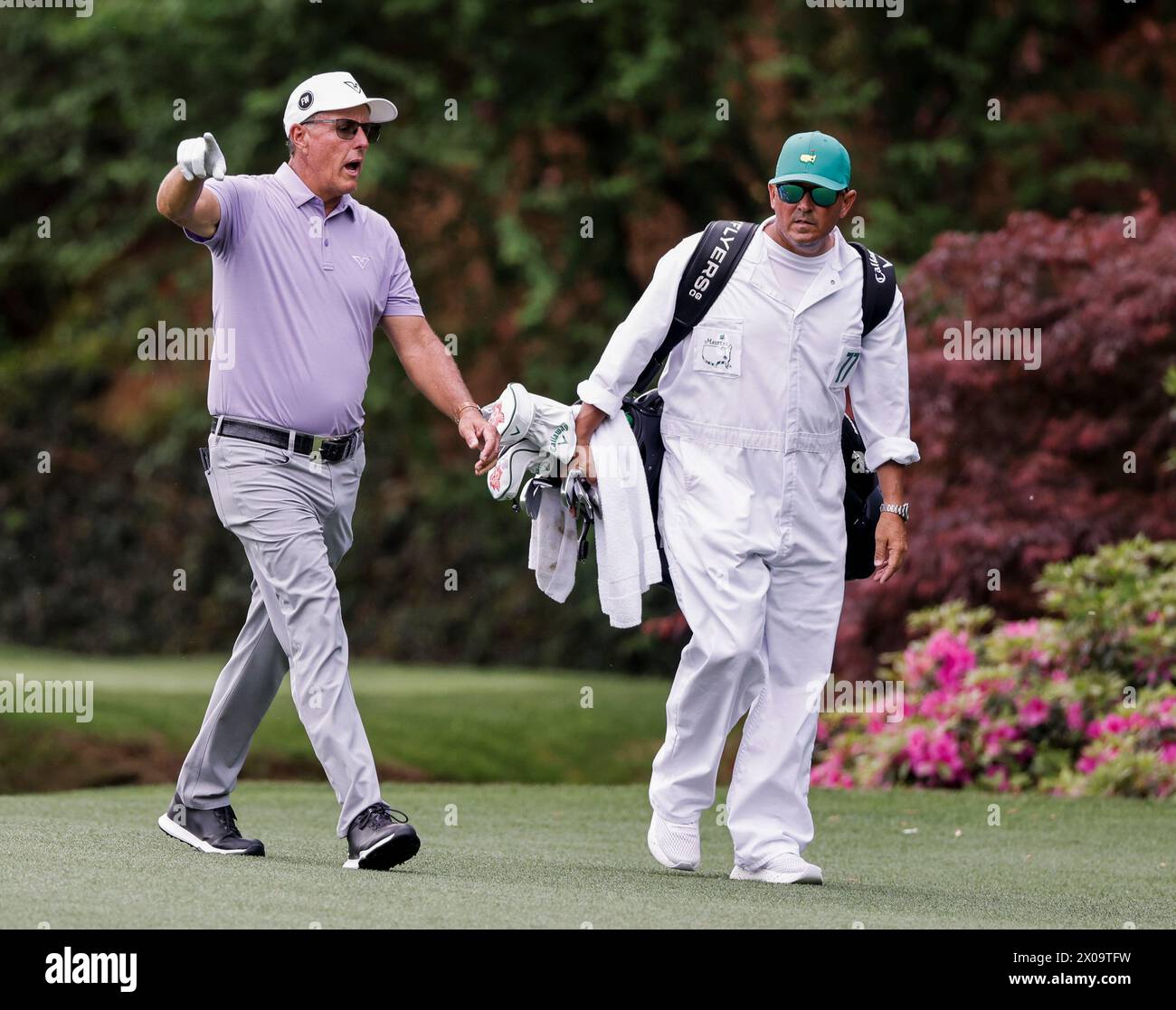 Augusta, United States. 10th Apr, 2024. Phil Mickelson of the US (L ...