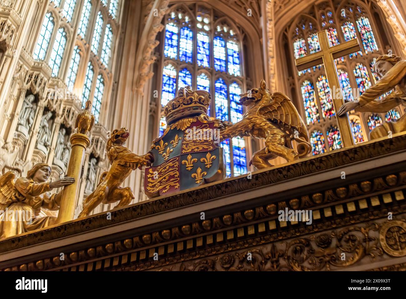 Ornate gothic interior with stained glass windows and detailed ...
