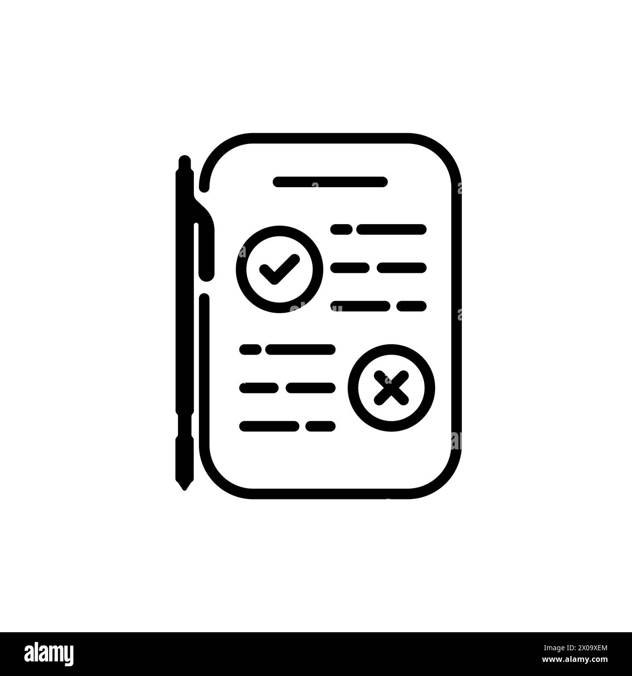 Checklist linear icon. A sheet with a pen for filling. A tick and a ...