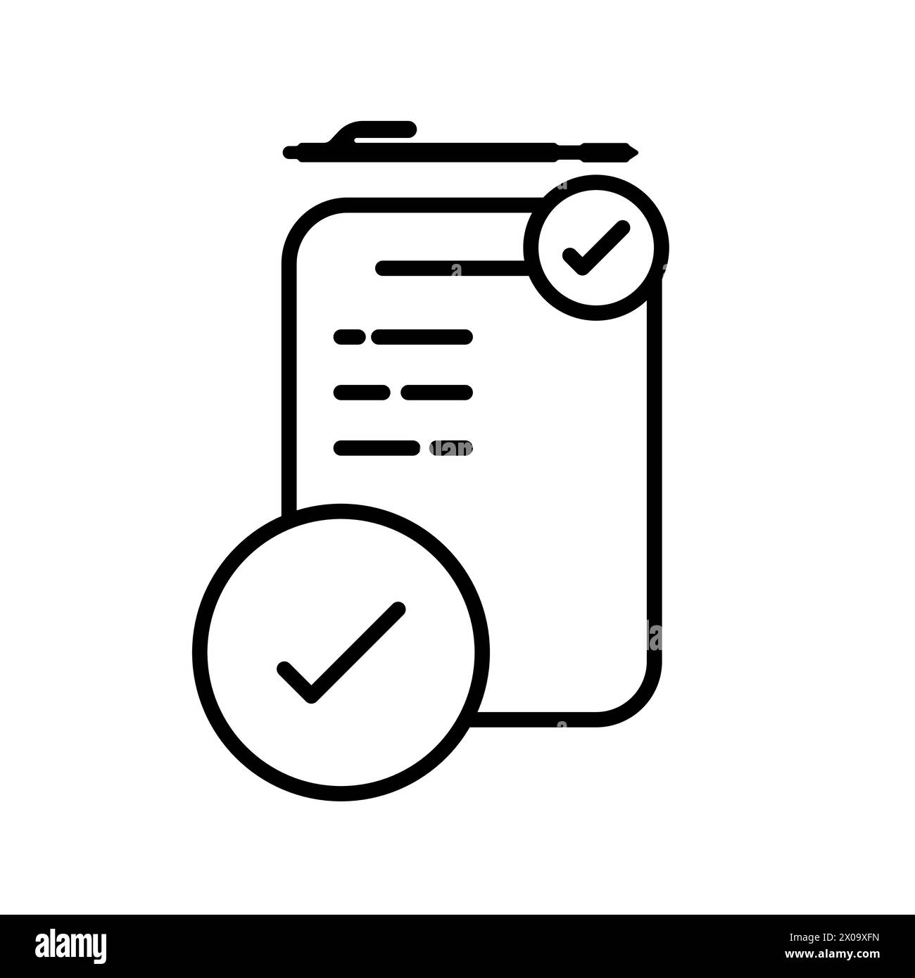 Checklist linear icon. A sheet with a pen for filling. A tick and a ...
