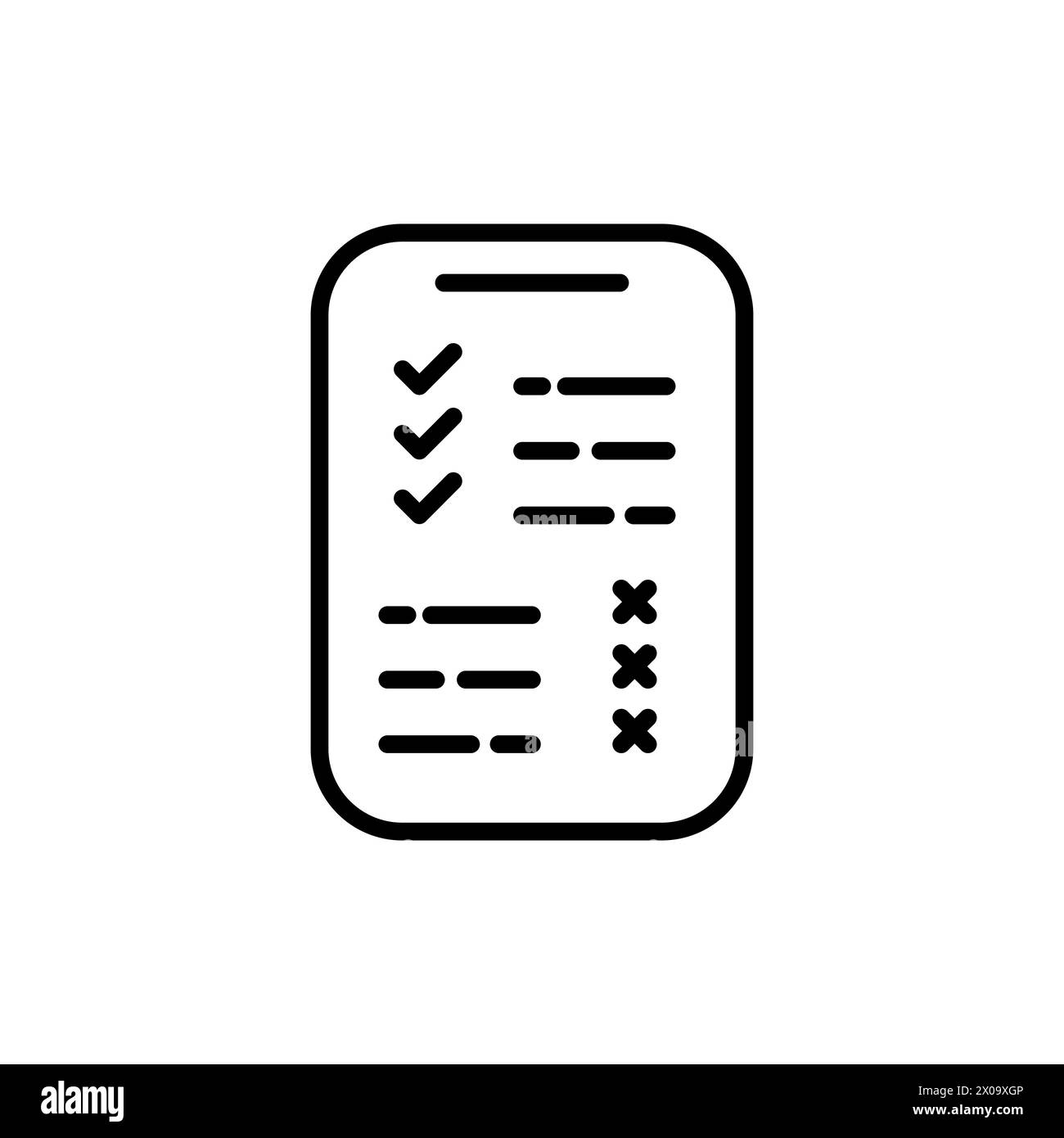 Checklist linear icon. A sheet with a pen for filling. A tick and a ...