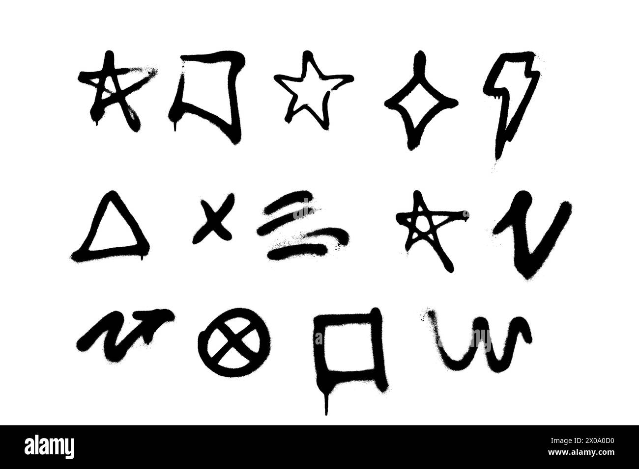 Graffiti drawing icons. Set of spray painted symbols like skull, heart ...