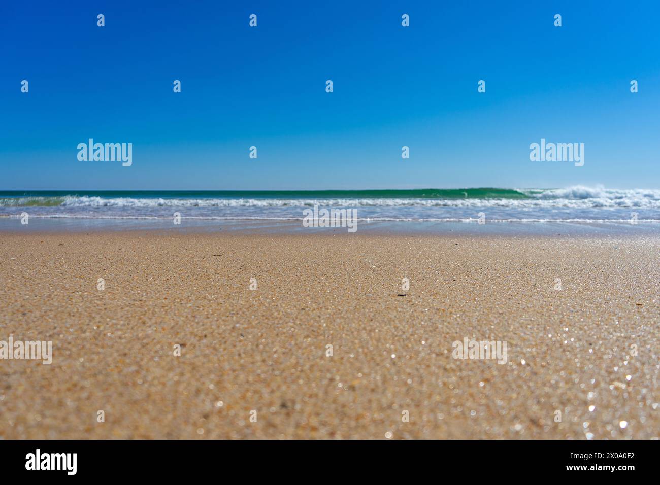 View of idyllic nature landscape with huge beaches and waves crashing ...