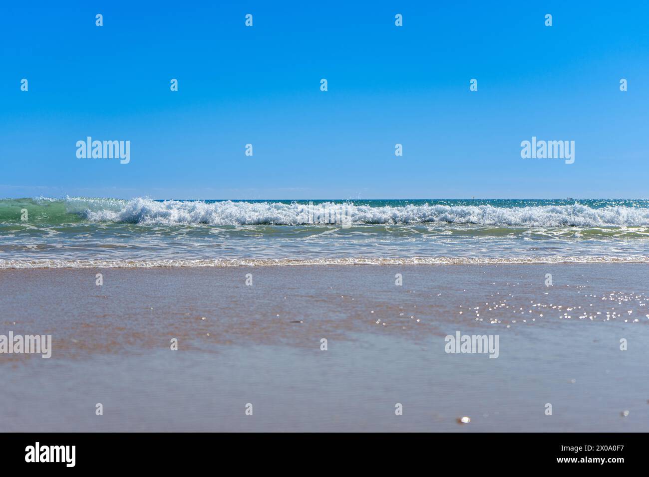 View of idyllic nature landscape with huge beaches and waves crashing ...