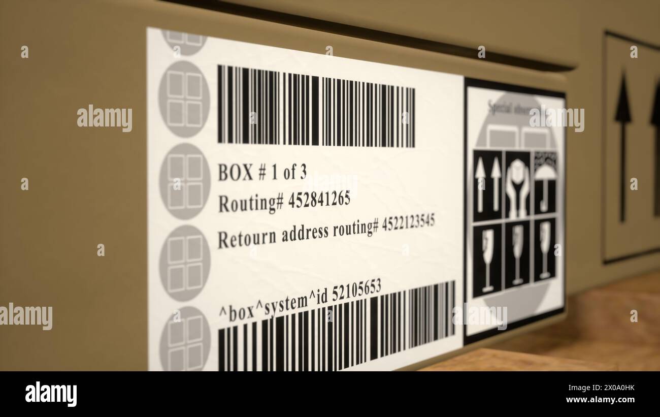 Tags on packages in warehouse center with express delivery ...