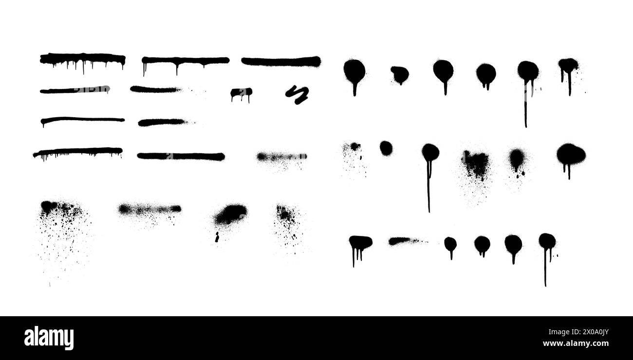 Graffiti drawing splashes and lines with drips. Spray paint set. Spray ...