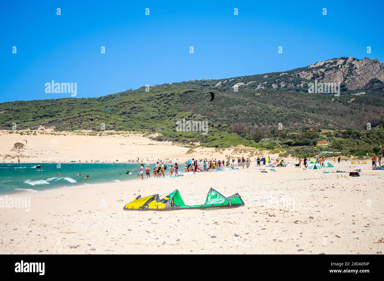 TARIFA, SPAIN - JUNE 17, 2023: Kitesurfing on Valdevaqueros beach ...