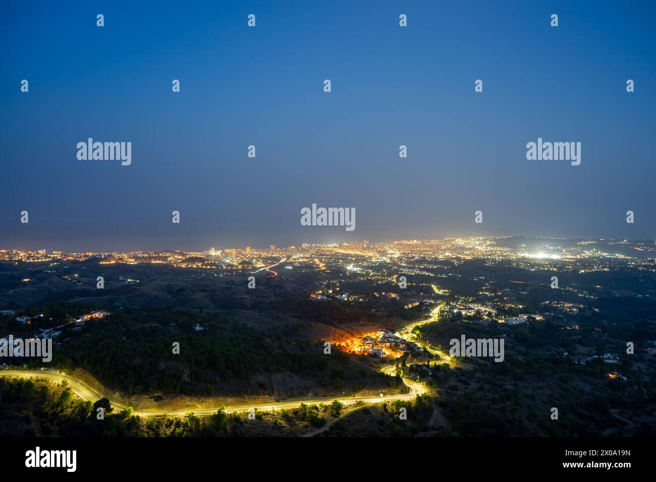 Panoramic night view of Fuengirola from Mijas, Costa del Sol, Andalusia ...