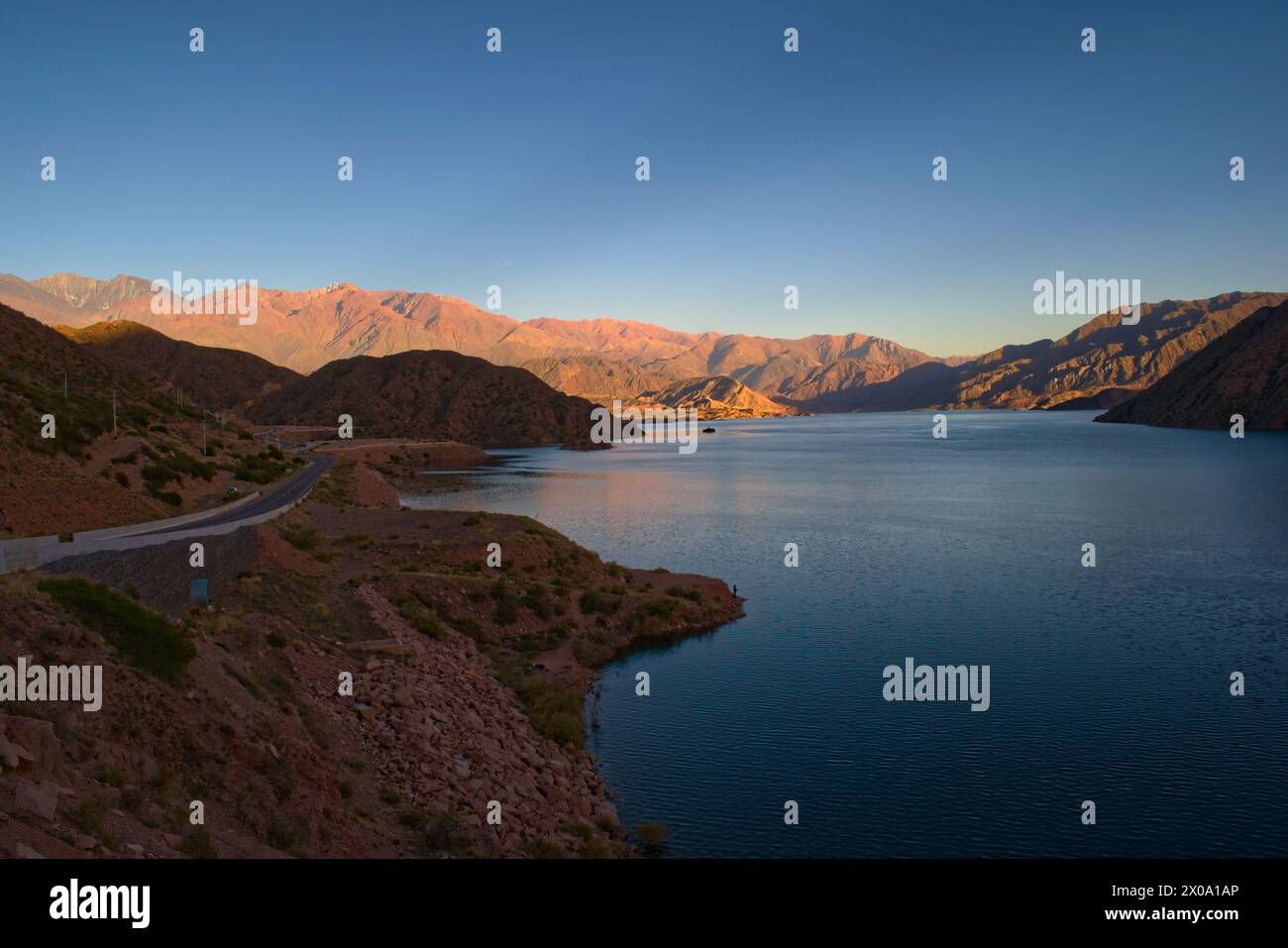 Lake Potrerillos, in Mendoza, Argentina, elevated view at dawn Stock ...