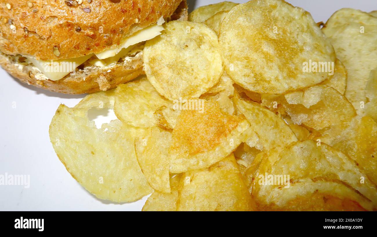 A pile of crisps and a cheese roll Stock Photo - Alamy