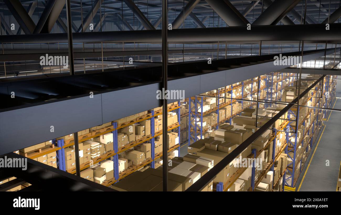 Distribution center housing merchandise for supply chain activities ...