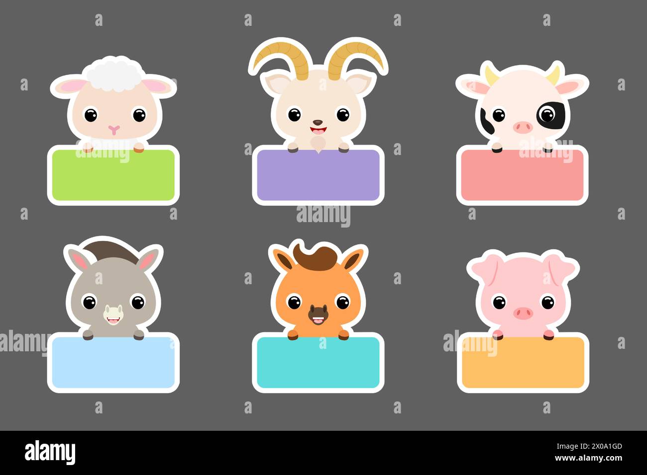 Set of colored school labels for kids. Cute cartoon animals shaped ...