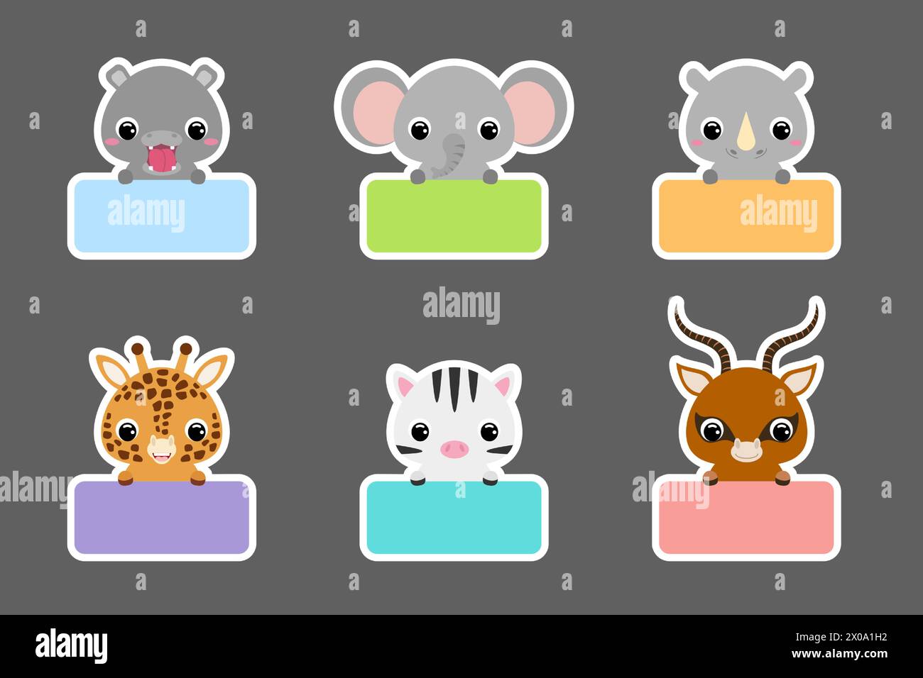 Colored school labels set for kids. Cute cartoon animals shaped ...