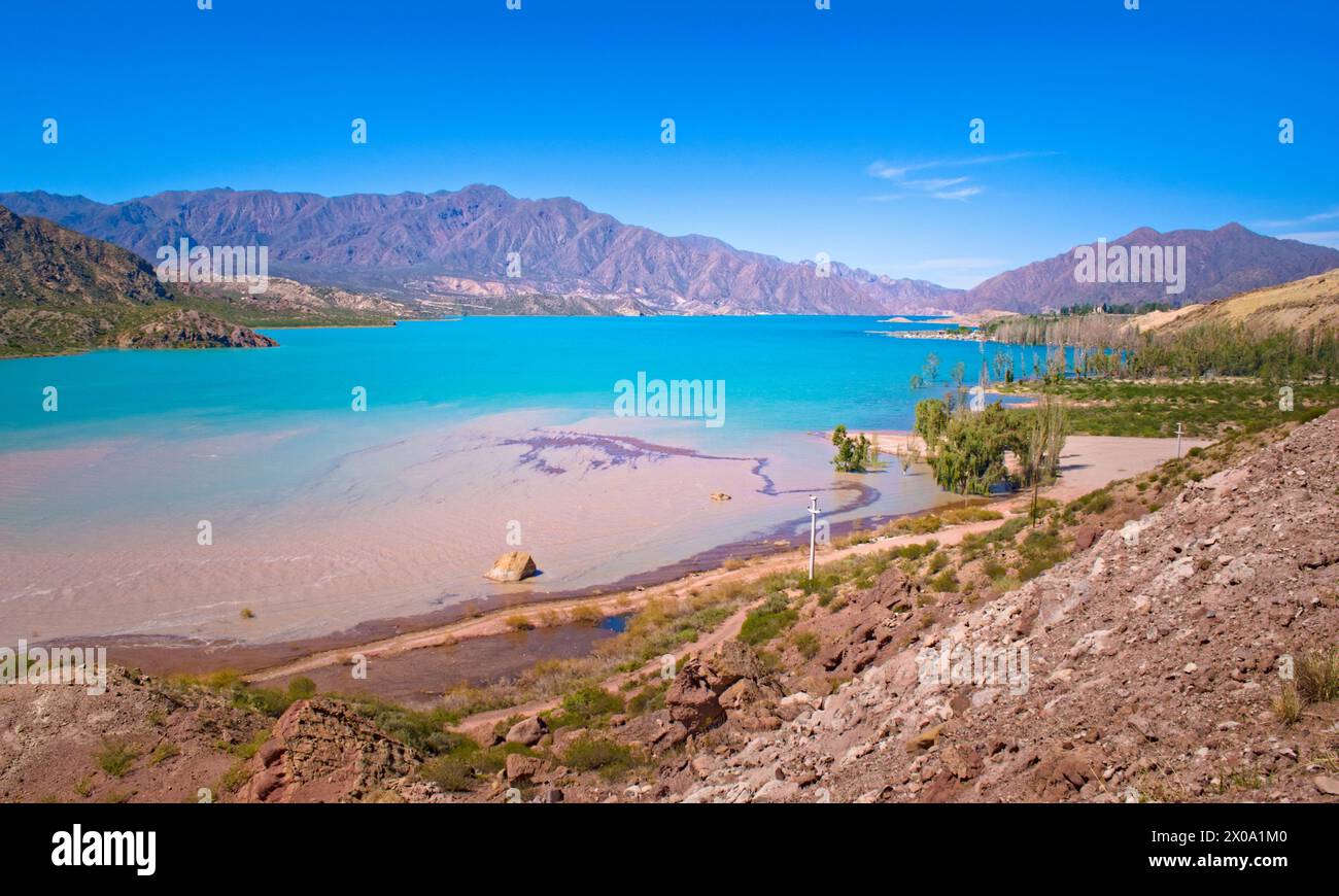 Lake Potrerillos, in Mendoza, Argentina, on a bright sunny day ...