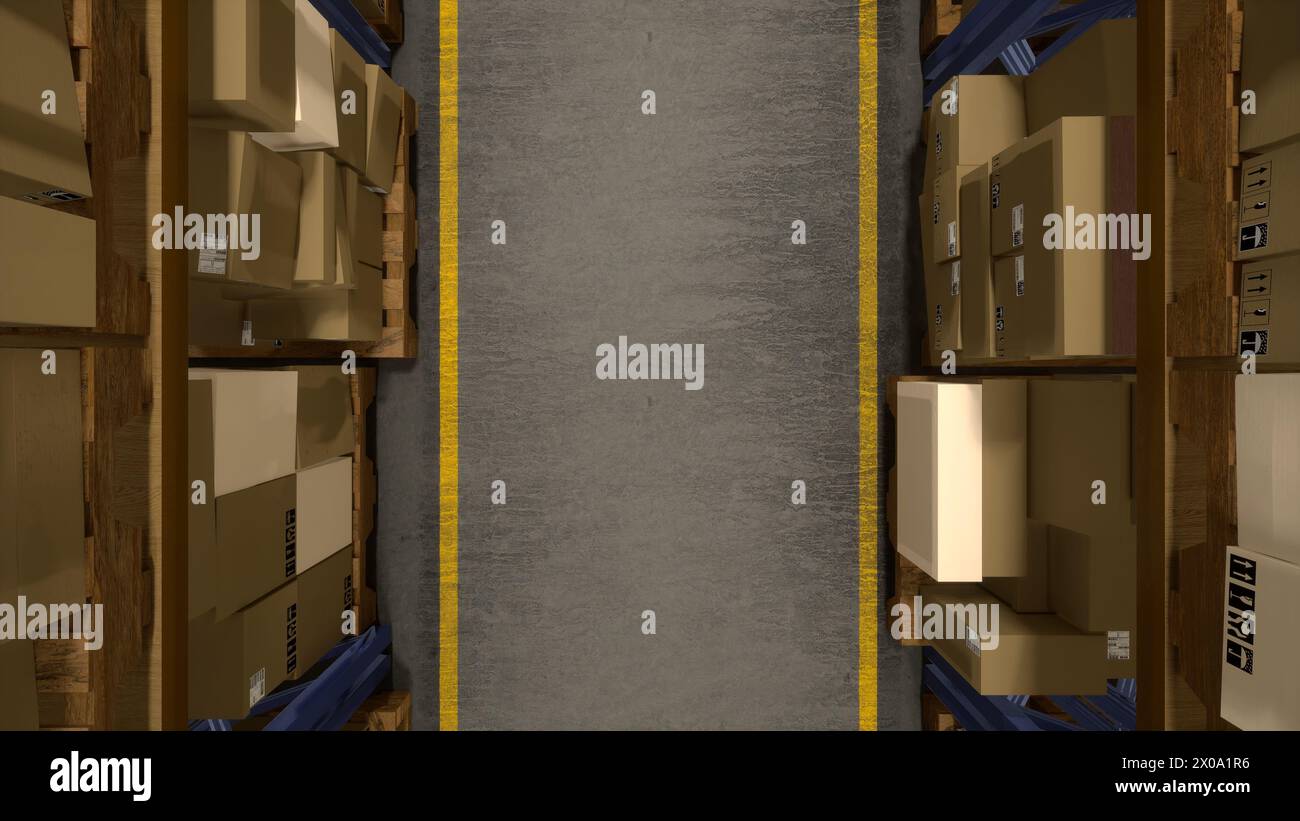 Massive storage center storing wholesale boxes with order labels ...