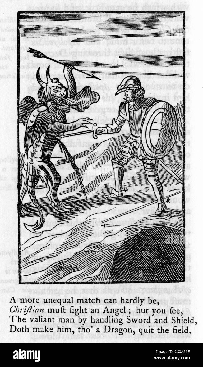 Woodcut of a scene from John Bunyan's book The Pilgrim's Progress in ...