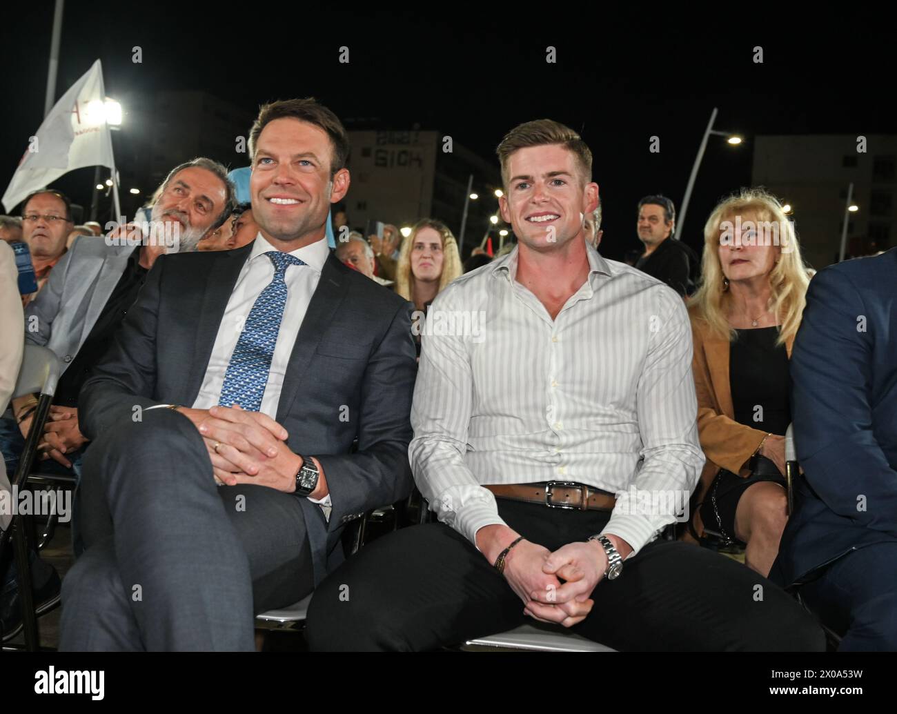 Athens, Greece. 10 April 2024. Main opposition SYRIZA party leader Stefanos Kasselakis (L ...