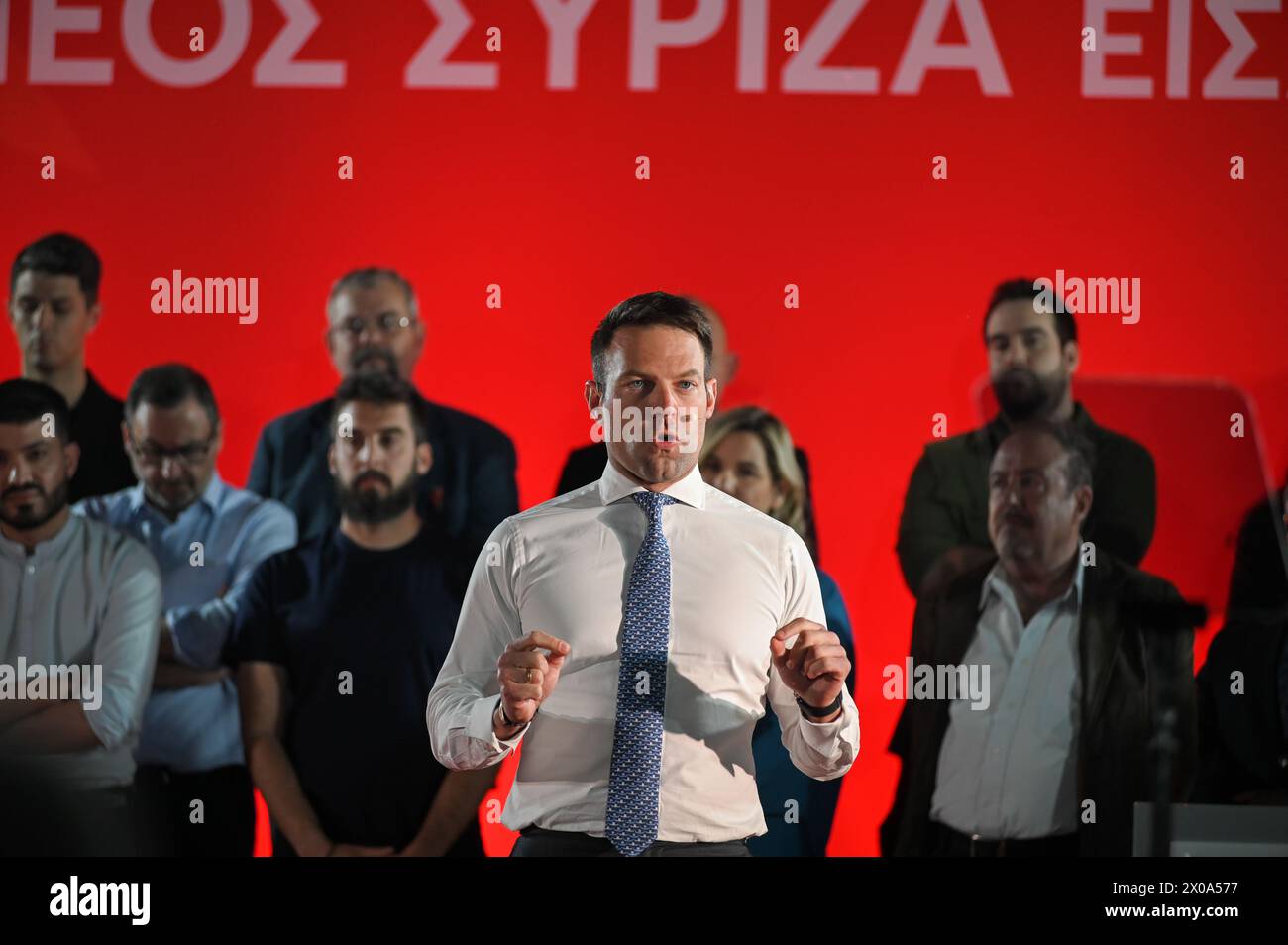 Athens, Greece. 10 April 2024. Main opposition SYRIZA party leader ...