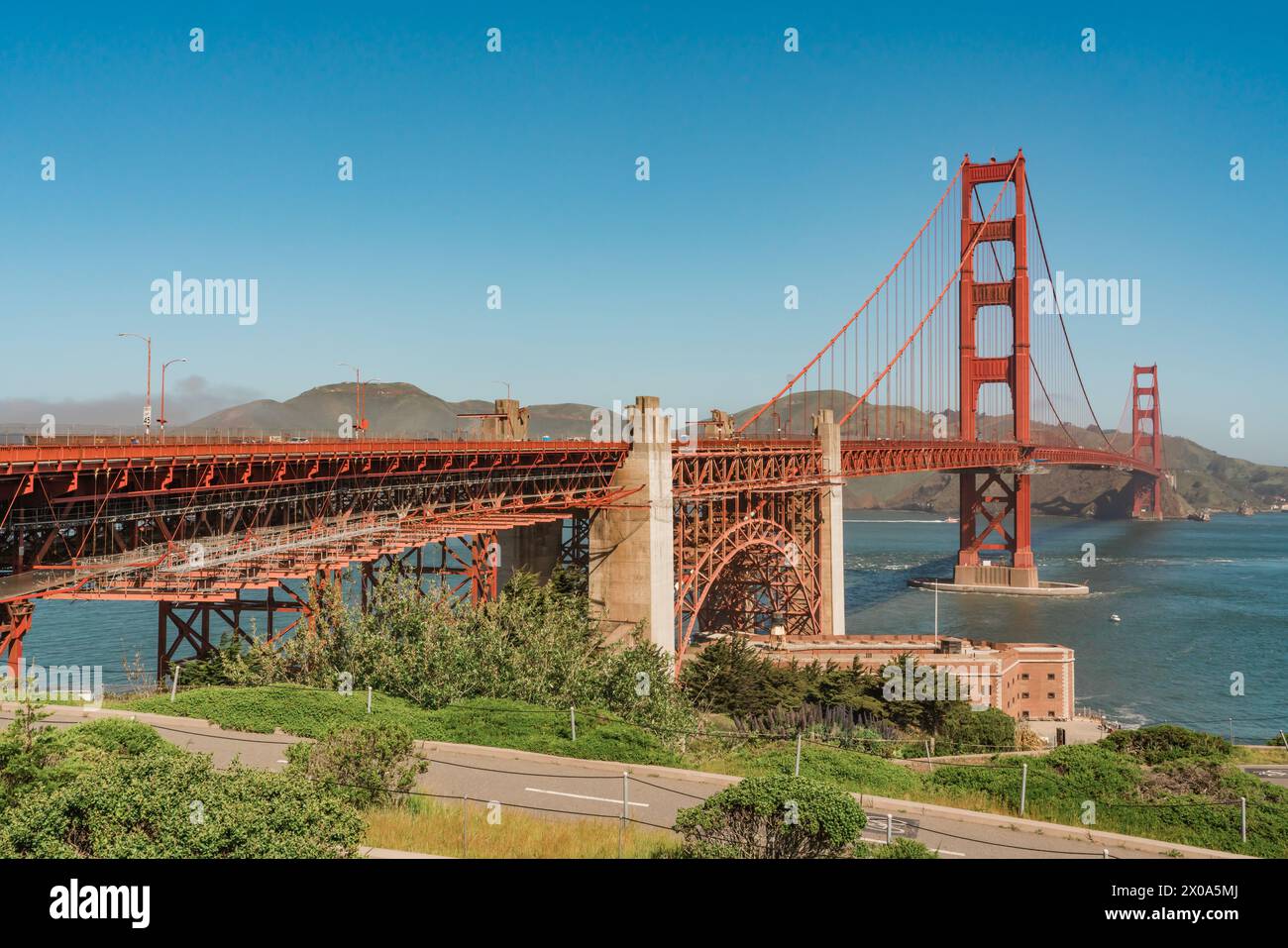 Golden Gate Bridge spans the strait connecting San Francisco Bay and ...