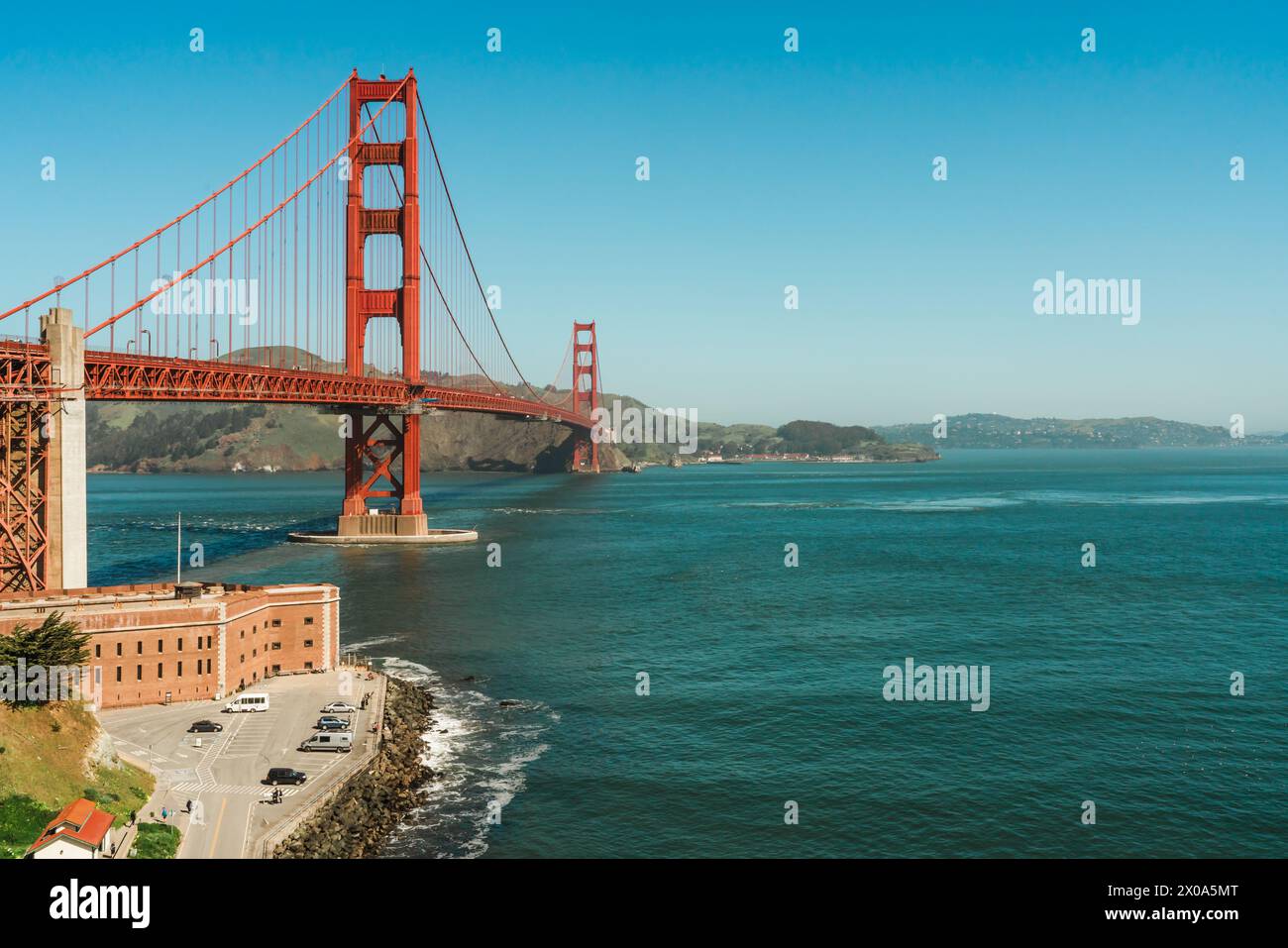 Golden Gate Bridge spans the strait connecting San Francisco Bay and ...