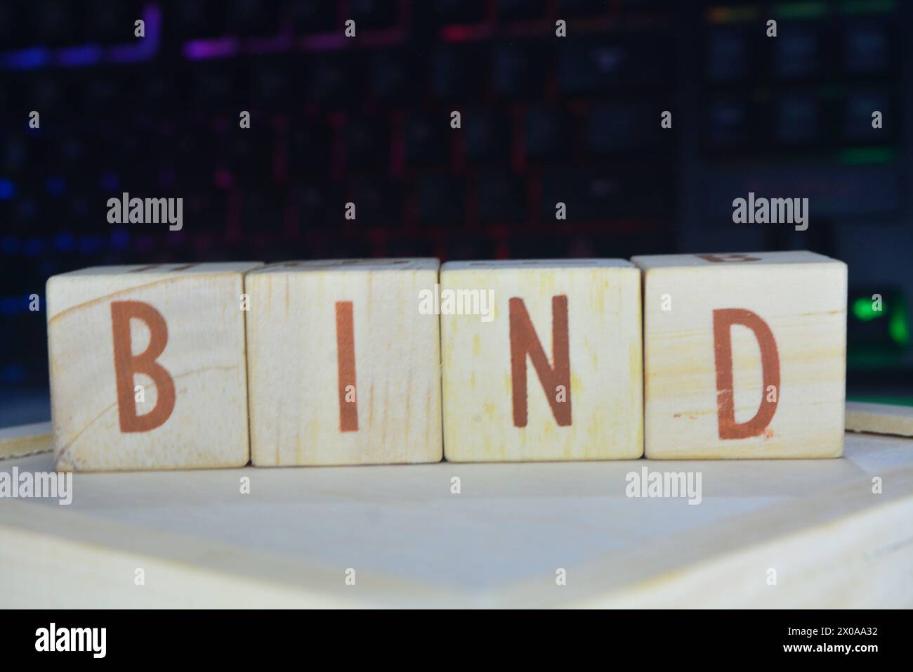 Wooden alphabet blocks isolated on white with sentence "BIND Stock ...