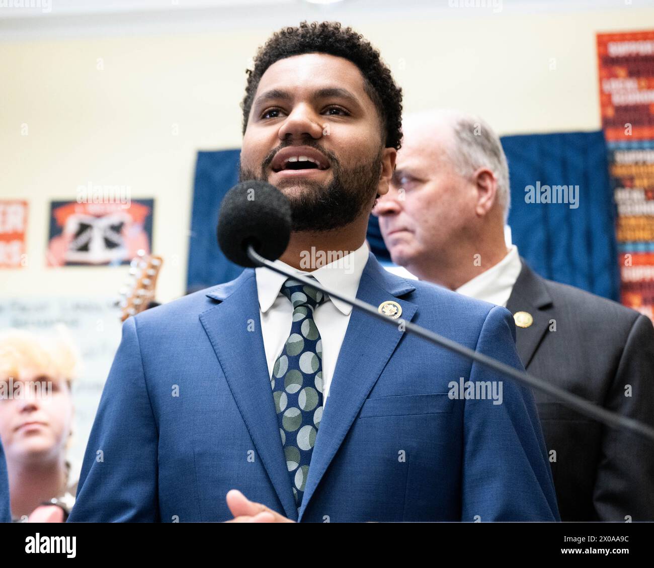 U.S. Representative Maxwell Frost (D-FL) speaking at a press conference ...