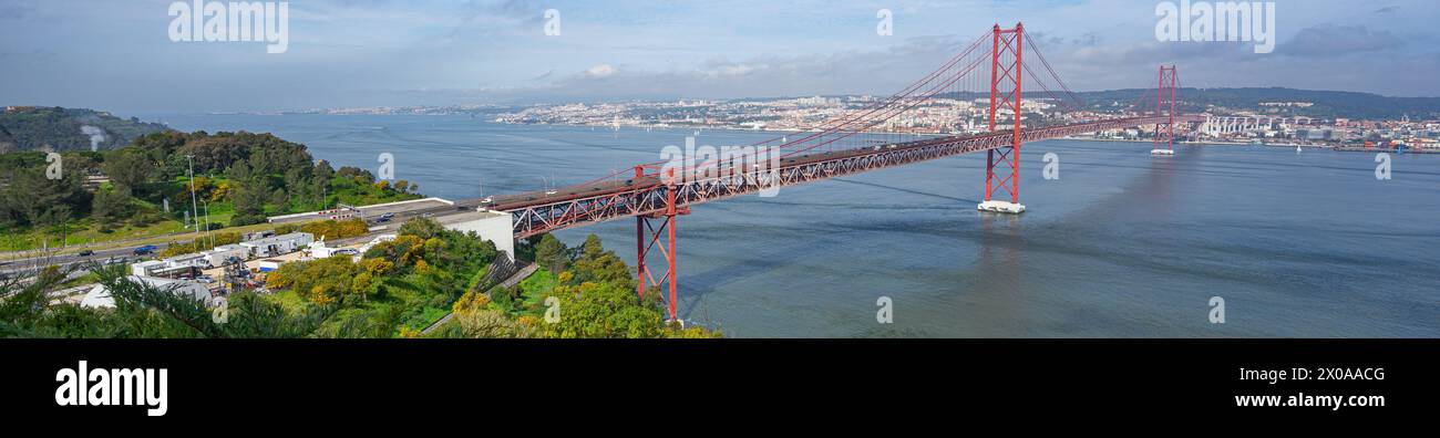 25 de Abril bridge, or Salazar bridge seen from Almada to Lisbon ...