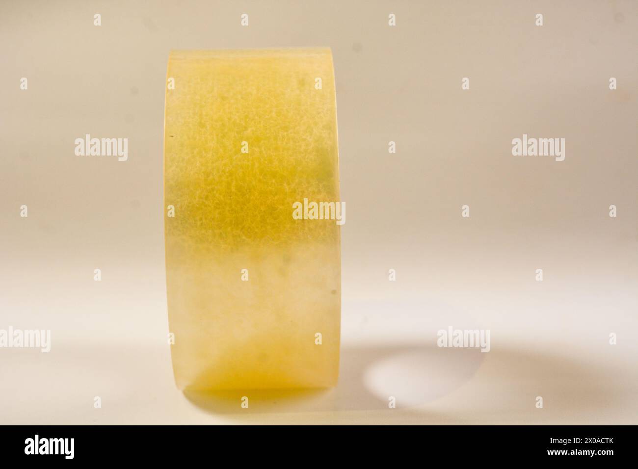 Close up of clear duct tape on a white isolated copy space background ...