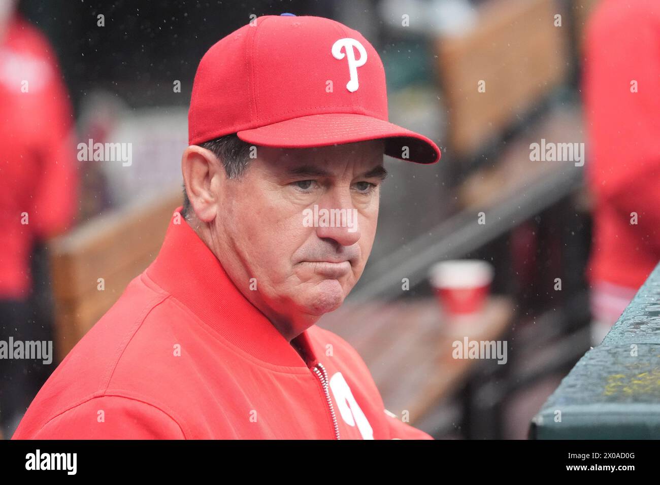 Philadelphia Phillies manager Rob Thomson watches the field before a ...