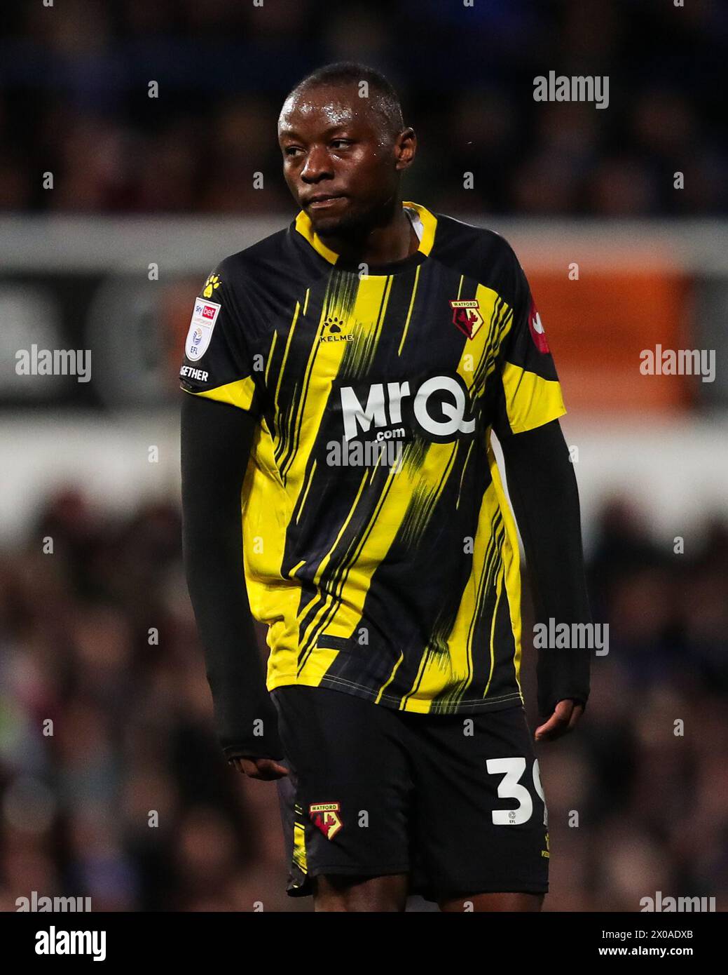 Ipswich, UK. 10th Apr, 2024. Watford's Edo Kayembe during the Ipswich ...