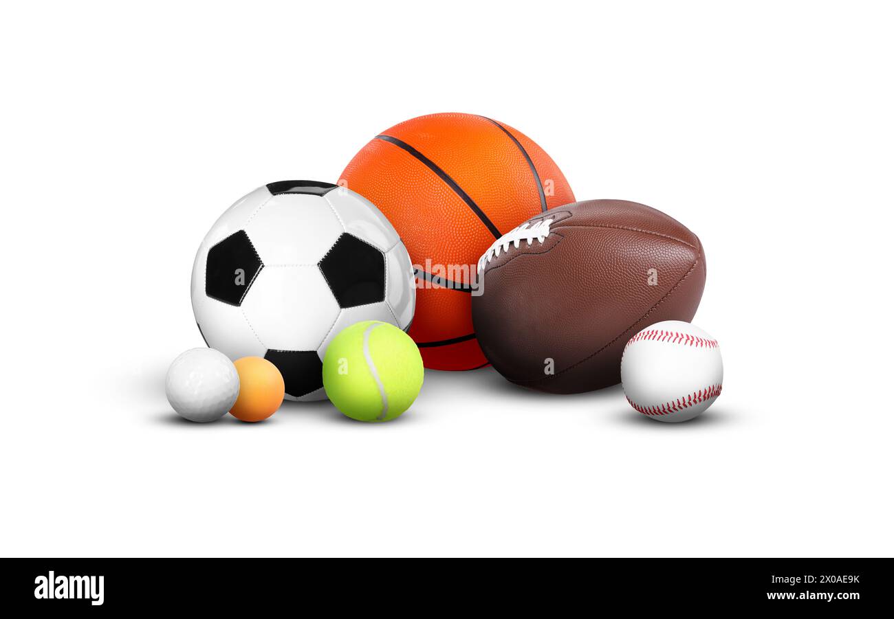 Collection of balls for different sport games isolated on white Stock ...