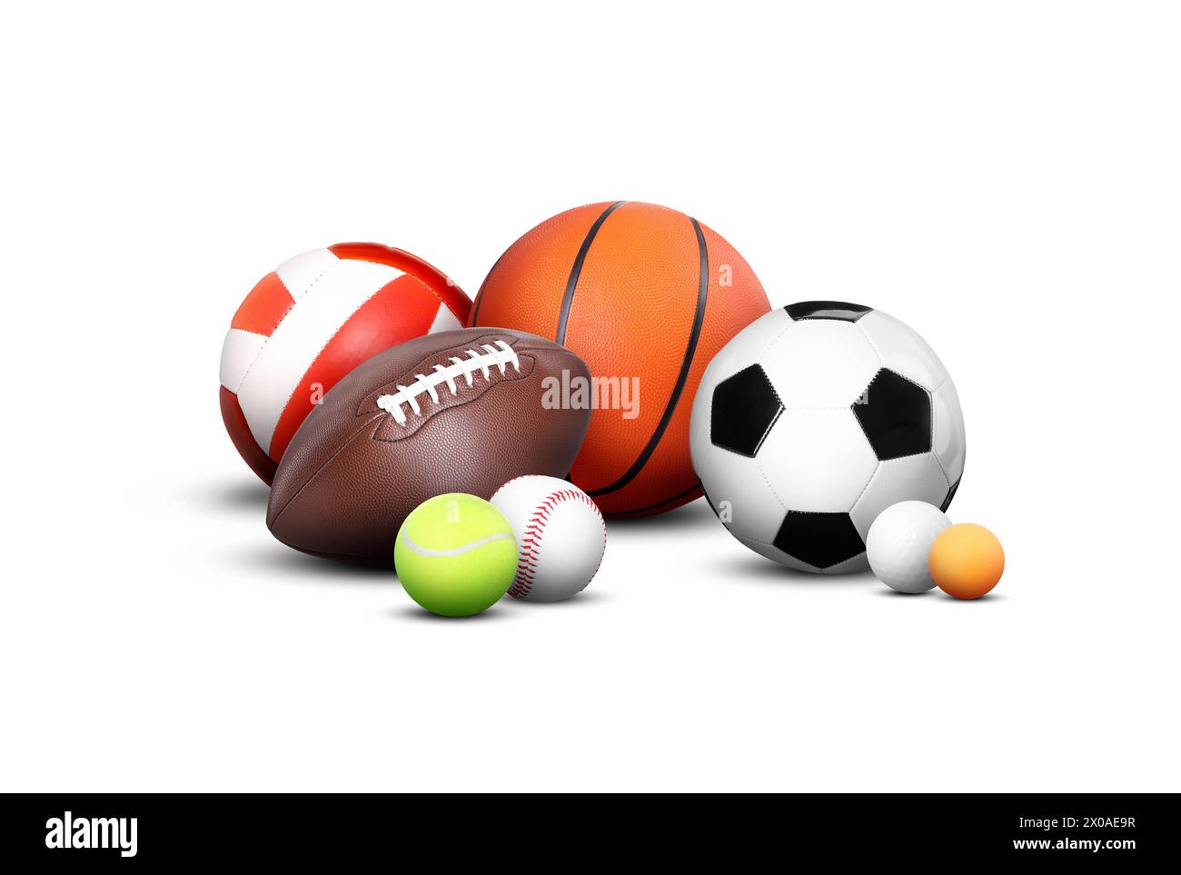 Collection of balls for different sport games isolated on white Stock ...