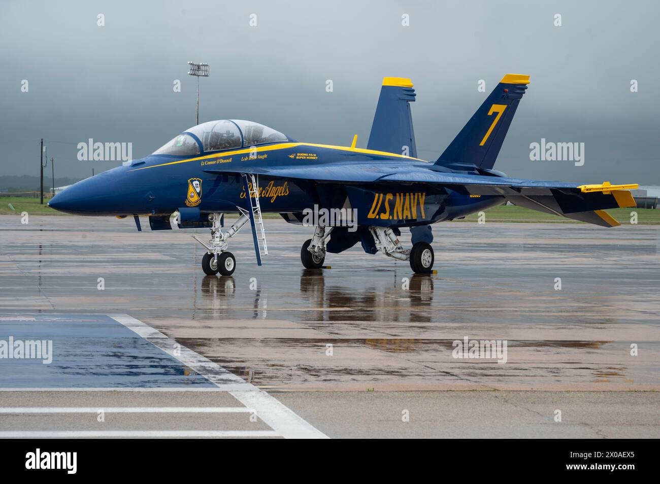 U.S. Navy Blue Angel #7 sits on the runway at Naval Air Station Joint ...