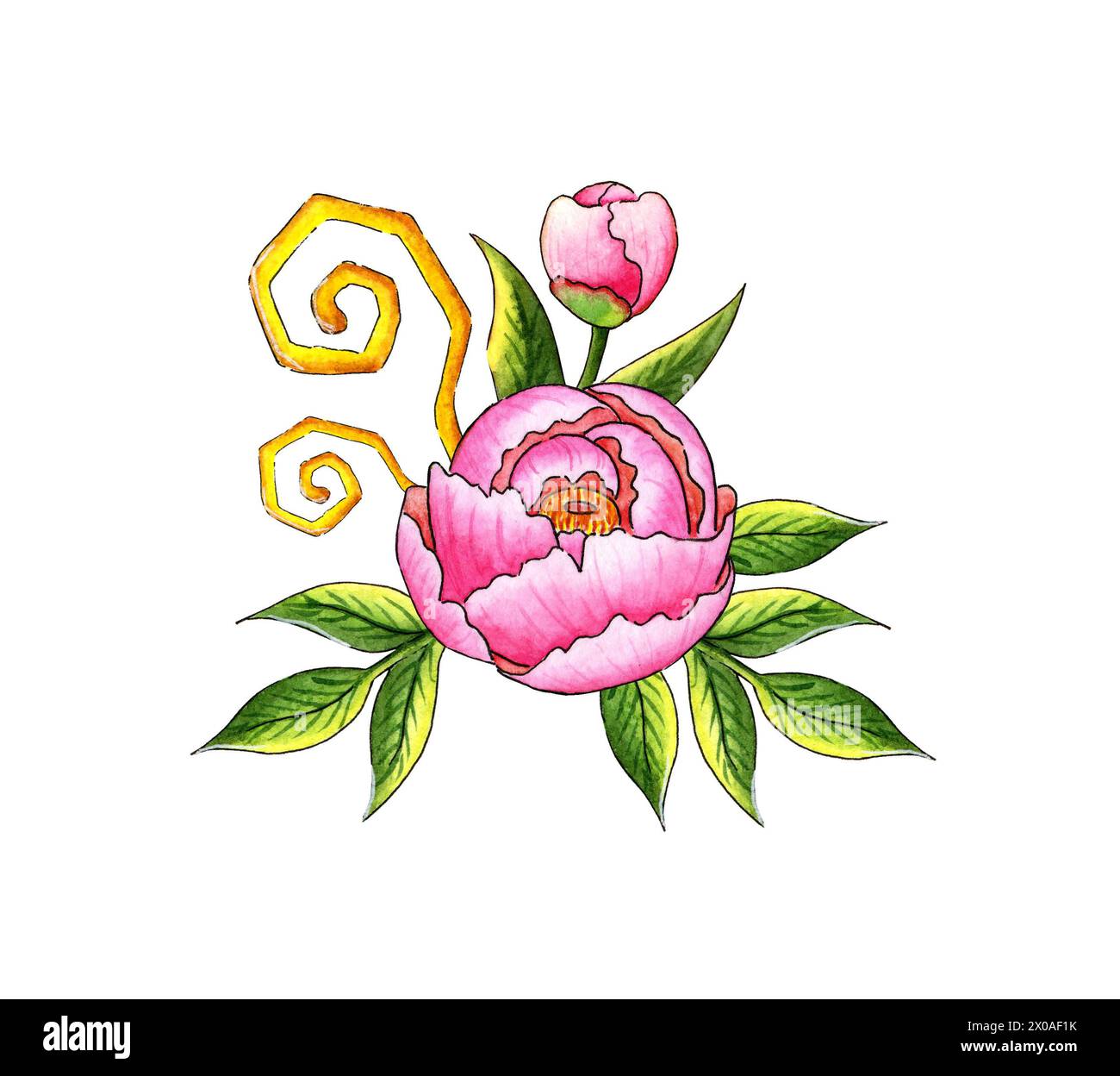 Peony flower golden pattern hi-res stock photography and images - Alamy