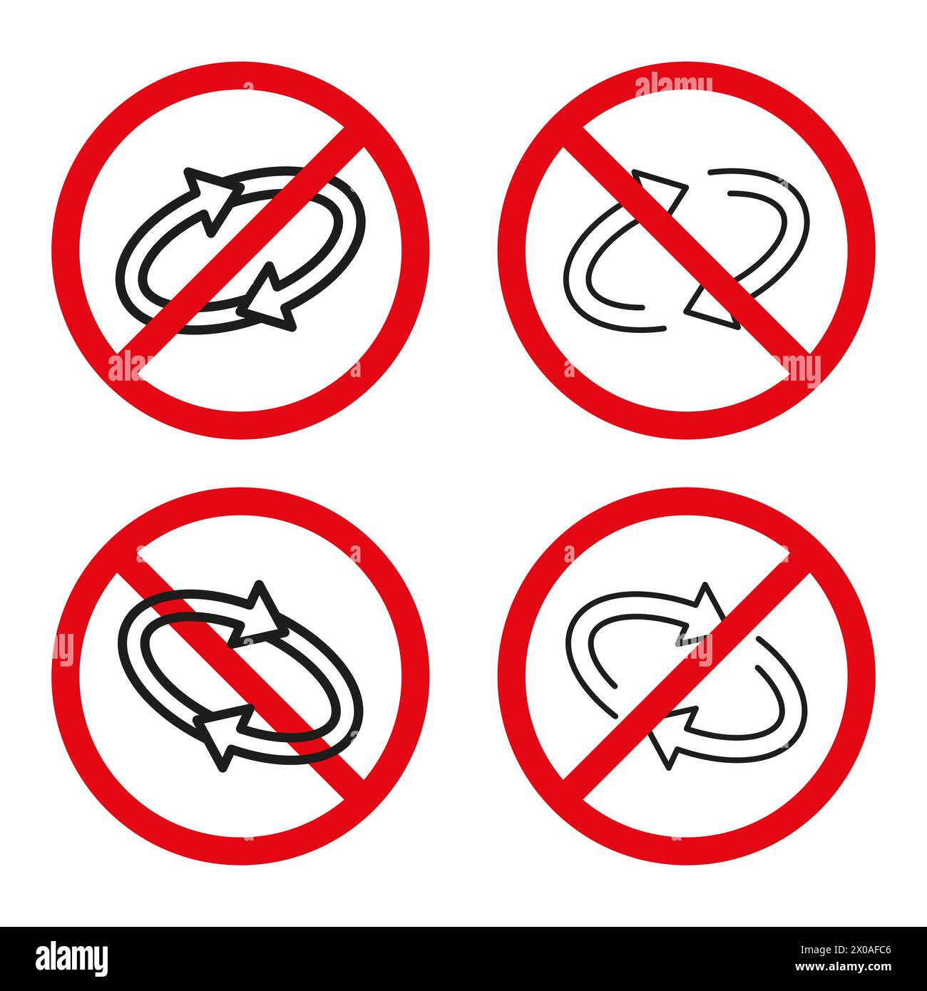 Prohibited recycle signs set. Red circular ban. Simple line art. Vector ...
