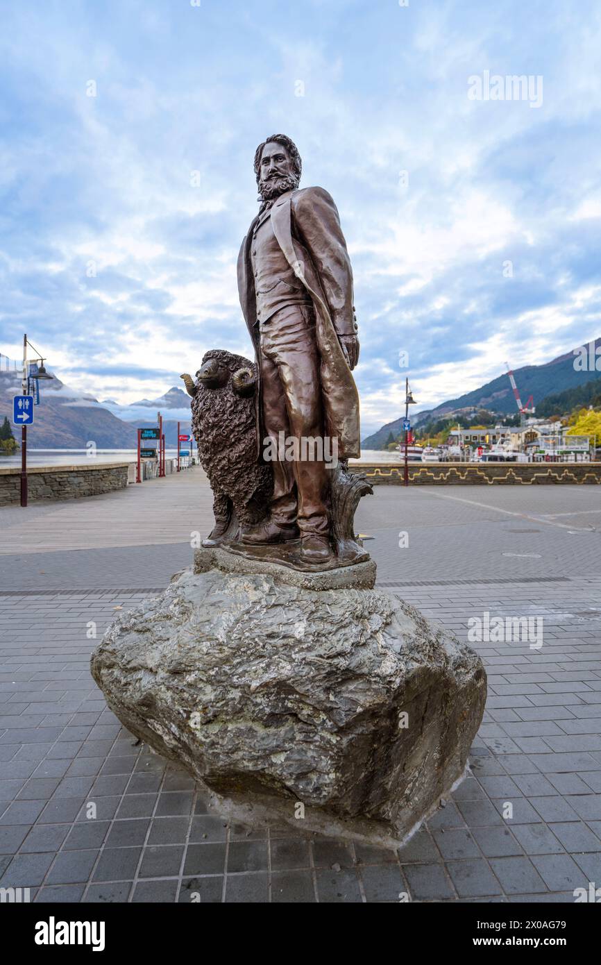 Queenstown, New Zealand- 3 April, 2024: Cast in bronze, the William ...