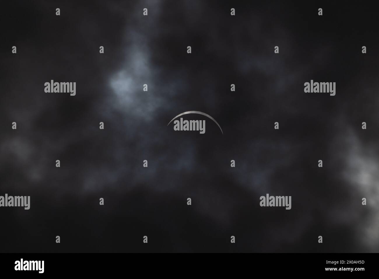 Partial solar eclipse - moon covers sun, dark clouds, celestial drama ...