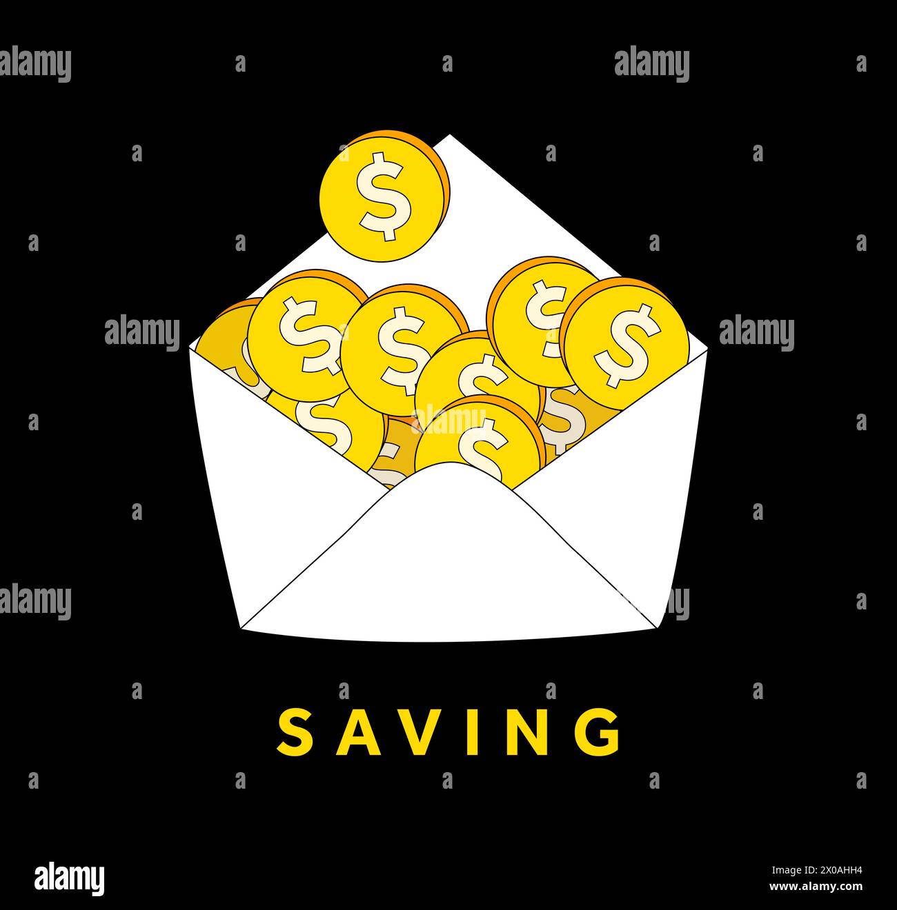 Saving banner, background template with golden coins inside envelop ...