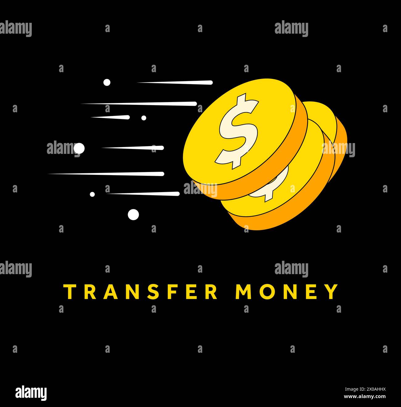 Transfer money background template with flying golden coins, dollar ...