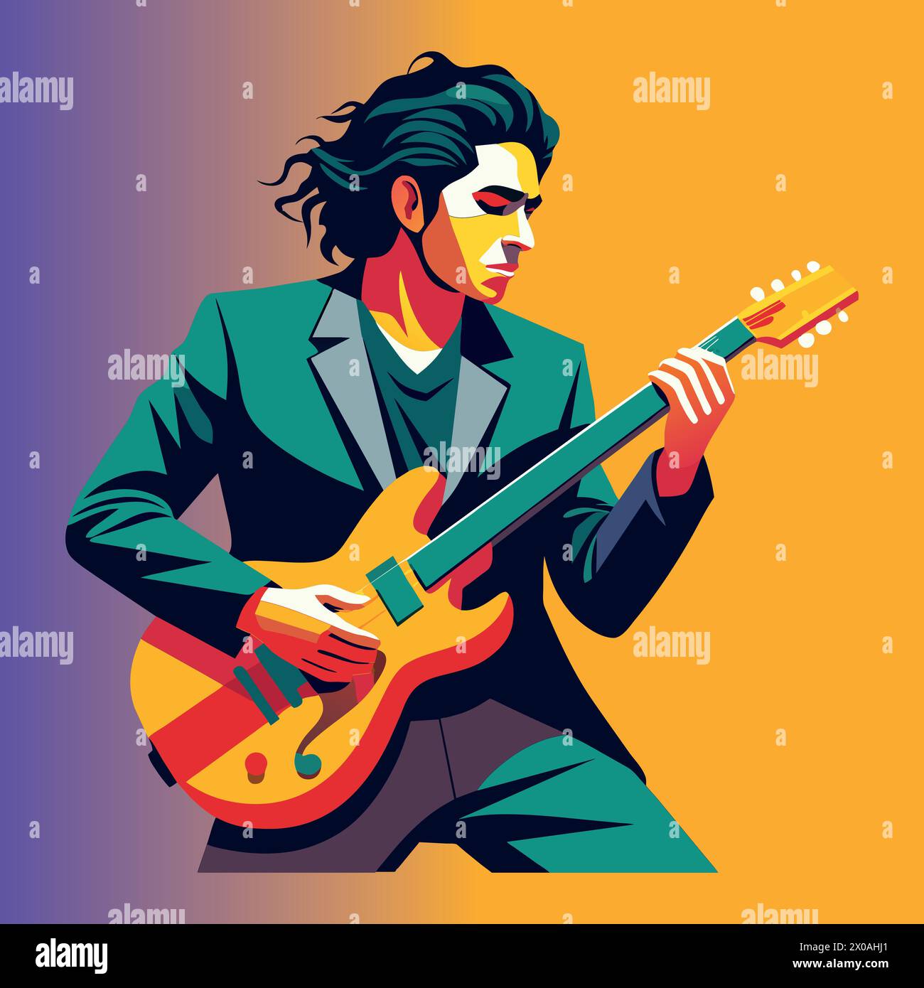 Fantastic guitarist musician full color vector art Stock Vector Image ...