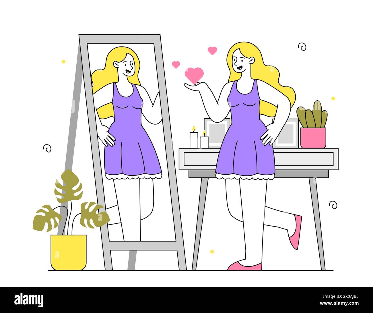Woman looks at mirror vector simple Stock Vector Image & Art - Alamy