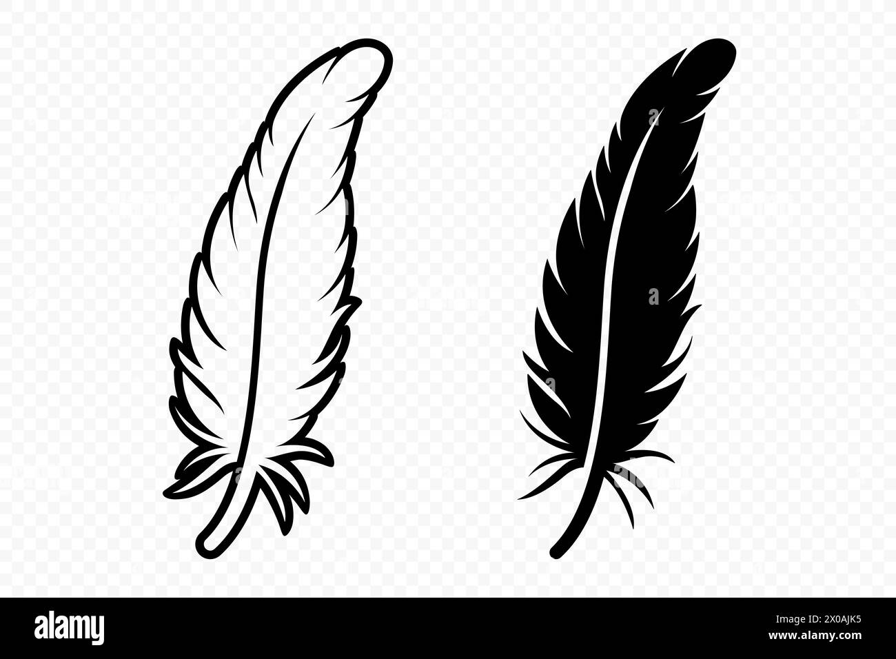 Vector Black and White Fluffy Feather Logo Icons. Silhouette Feather ...